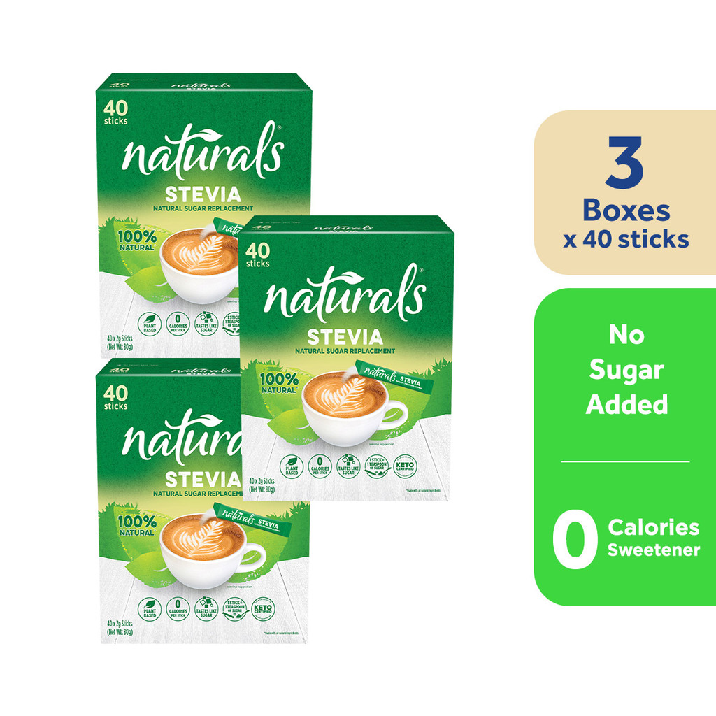 Naturals Stevia Zero Calorie Sweetener 40 Sticks - 3 Boxes (Natural ...