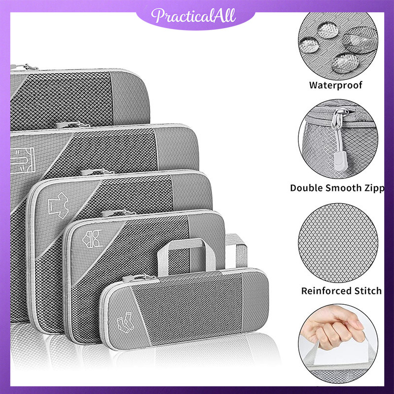 6pcs Travel Packable Bag Zipper Compression Packing Cubes Luggage ...