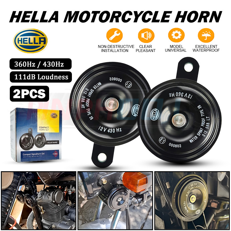 HELLA Horn Motorcycle Car Horn Set 360Hz / 430Hz 111dB 12V Universal ...
