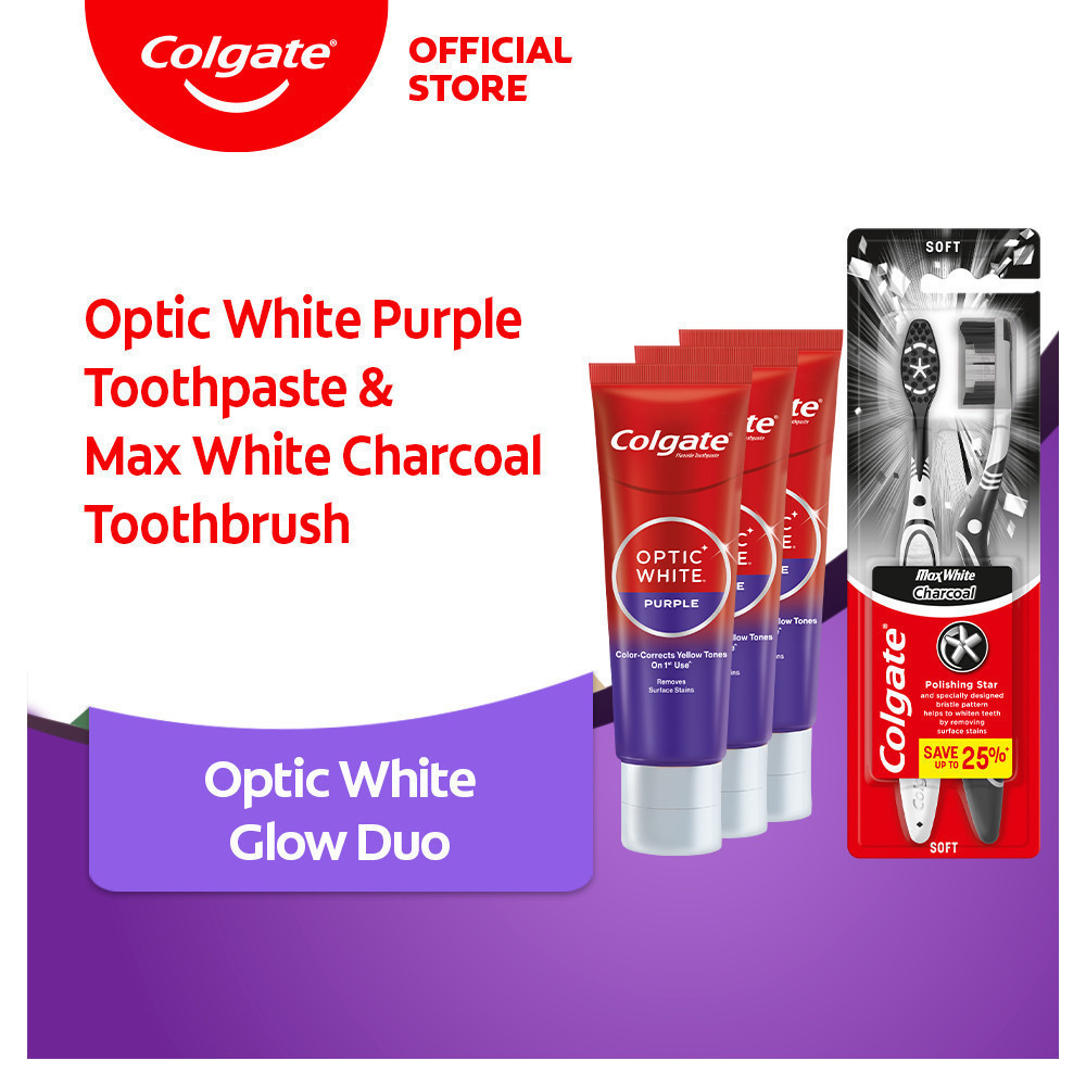 Colgate Optic White Glow Duo: Charcoal Toothbrush + Choice of Whitening ...