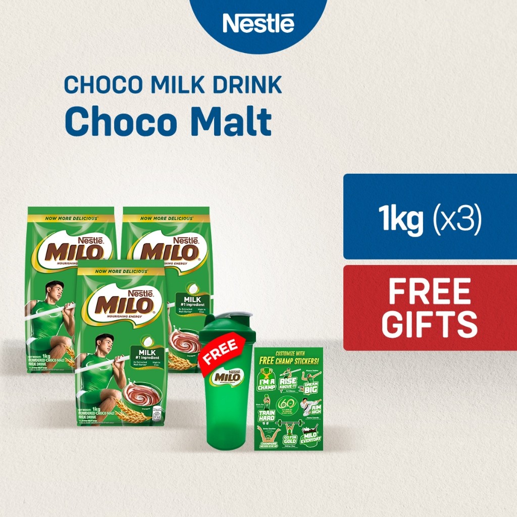 [FREE GIFTS] Milo Powdered Choco Malt Milk Drink 1kg - Pack of 3 ...