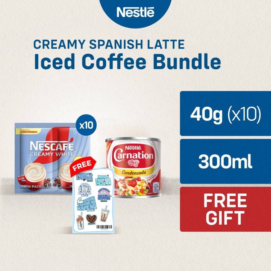 [FREE STICKER] Nescafe Iced Creamy Spanish Latte (Creamy White 40g x10 + Carnation Condensada ...