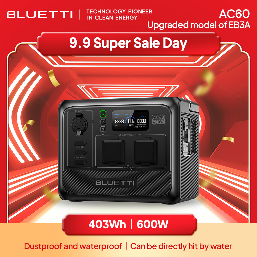 BLUETTI AC60 600W/403Wh Portable Power Station Fast Charge Dustproof Solar Generator for Camping ...