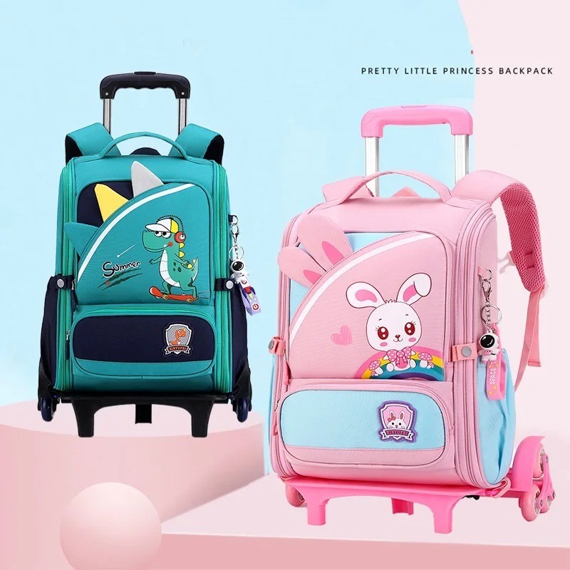 Cartoon Children's School Bags with 6 Wheeled Trolley Backpack ...