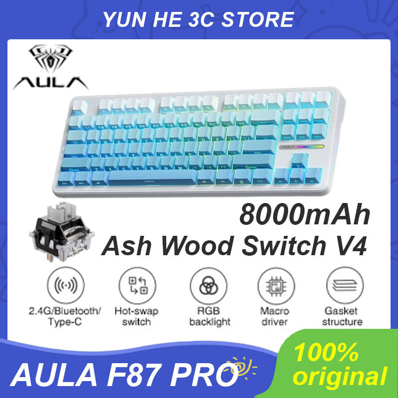 Aula F87 Pro Mechanical Keyboard Wired 2.4g Wireless Bluetooth Tri Mode ...
