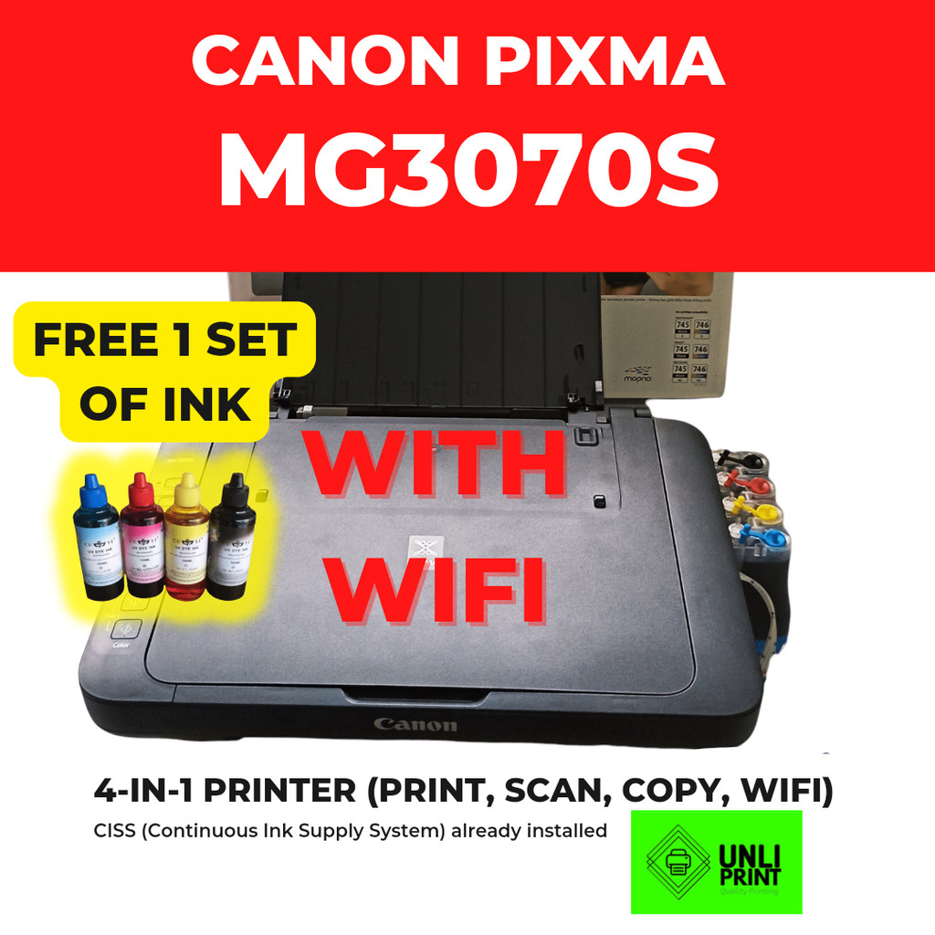 Canon Pixma MG3070s 4-in-1 Printer, Scanner, Copier, WIFI (Continuous ...
