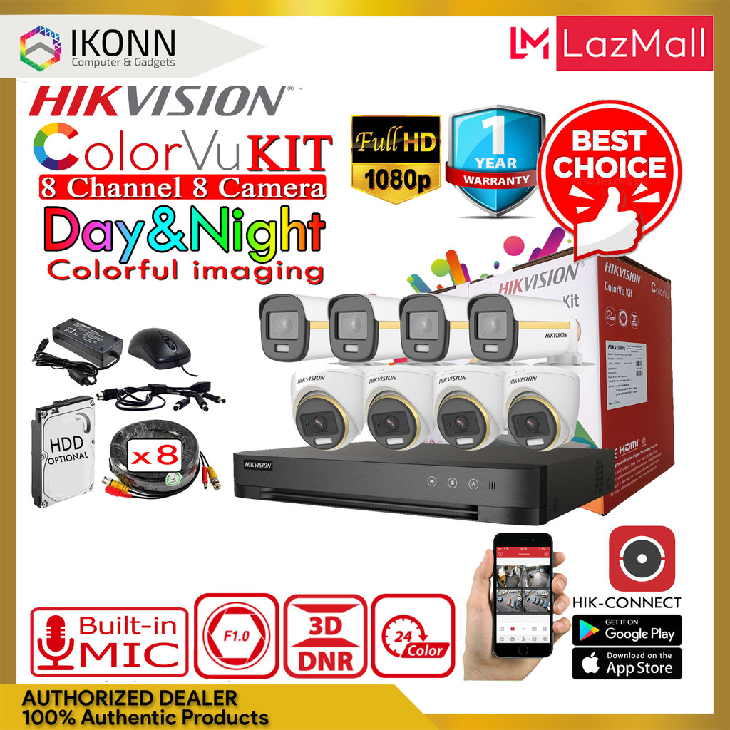 Hikvision Colorvu - Built in Mic Surveillance kit 8 Channel 8 Camera cctv kit / cctv package ...