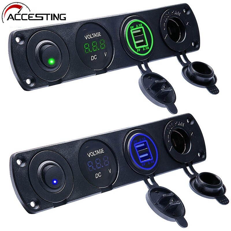 2.1A+2.1A 12V Power Socket 4 In 1 Car Digital Voltmeter Dual Usb Power ...