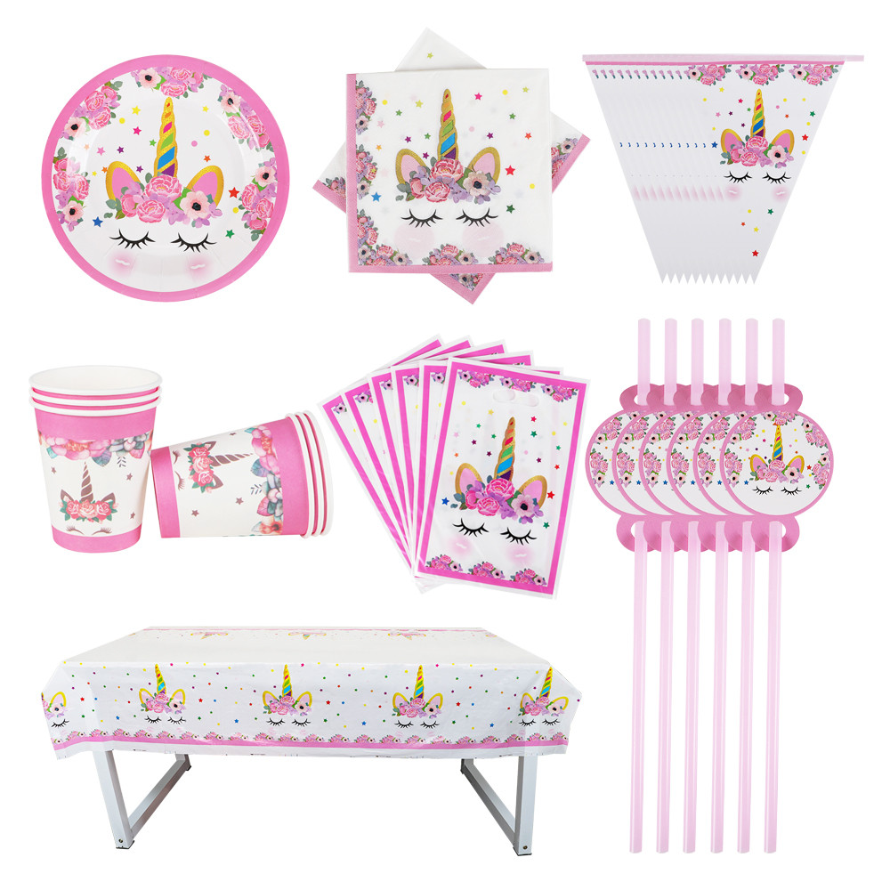 Rainbow Unicorn Birthday Party Cake Decoration Baby Shower Plate Napkin ...