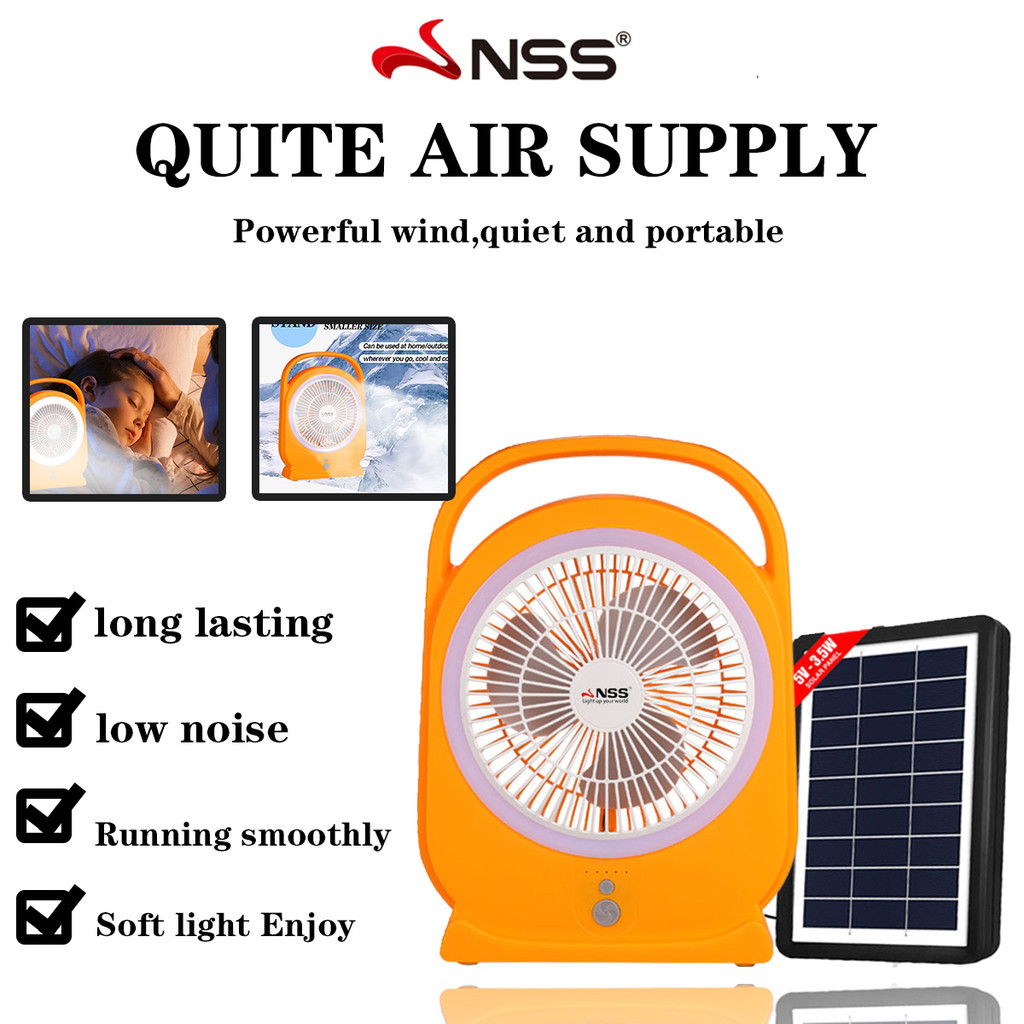 NSS Solar Electric Fan Portable Fan Solar Panel Charging Fan with LED ...