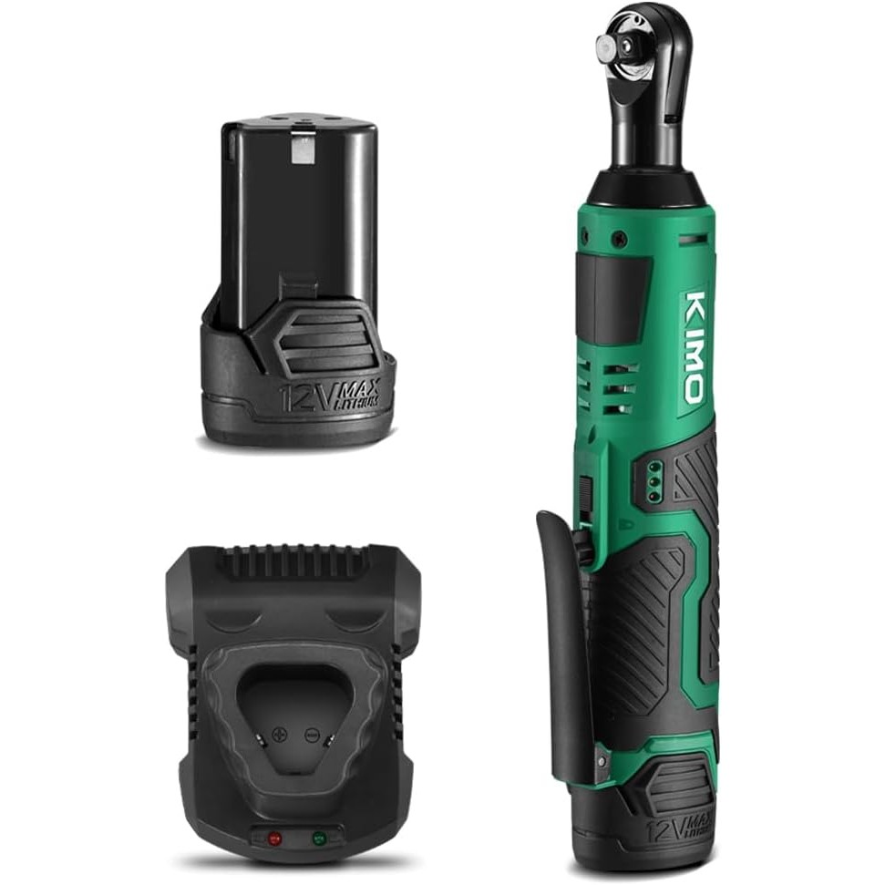 KIMO Cordless Electric Ratchet Wrench Set, 40 Ft-lbs, 400 RPM, 3/8" 12V ...