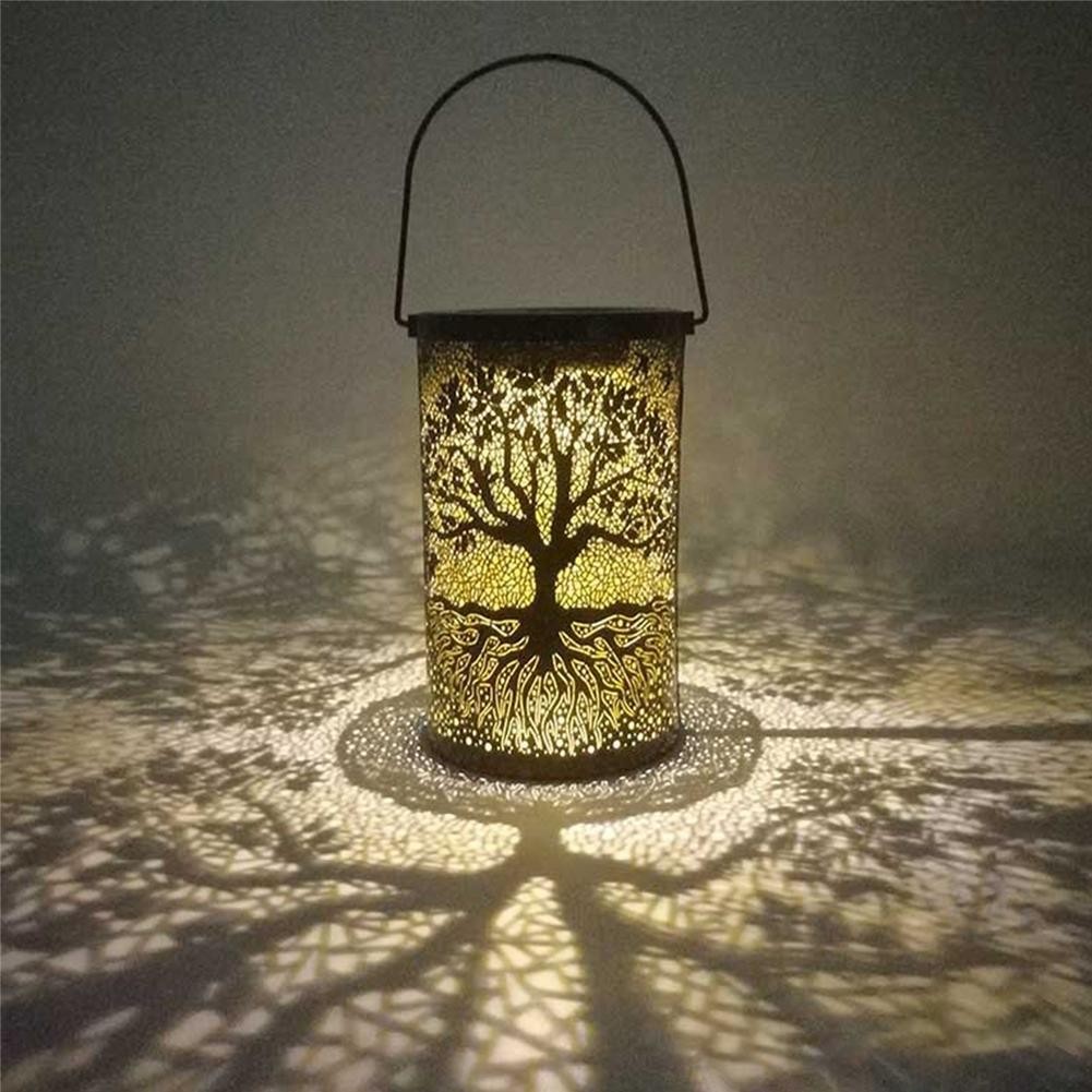 Solar LED Lantern Light Hollow Tree Of Life Hanging Lamp Outdoor Garden ...