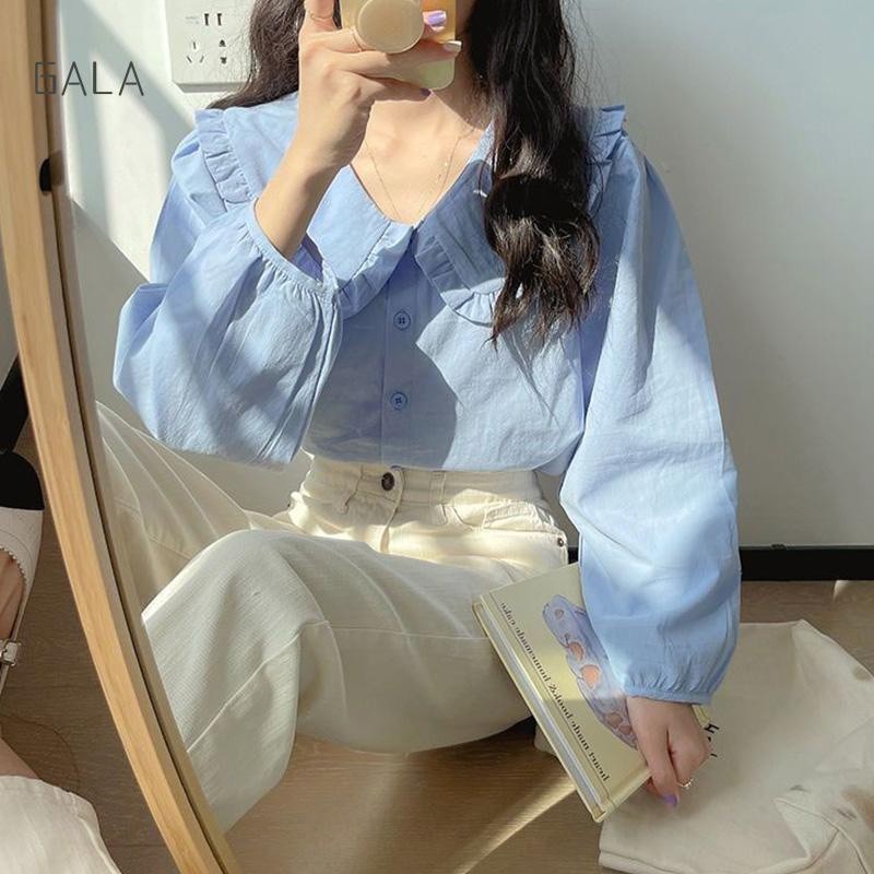 Long Sleeve Shirt Female Spring Retro Doll Collar Tops Design Sense ...