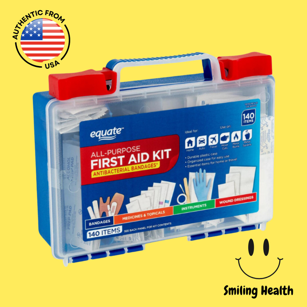 Equate All-Purpose First Aid Kit Antibacterial Bandages 140 Items ...
