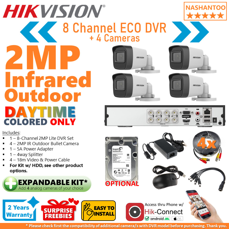 Hikvision 8CH 2MP IR 4Cameras Outdoor Bullet DIY CCTV Package Kit 8 ...