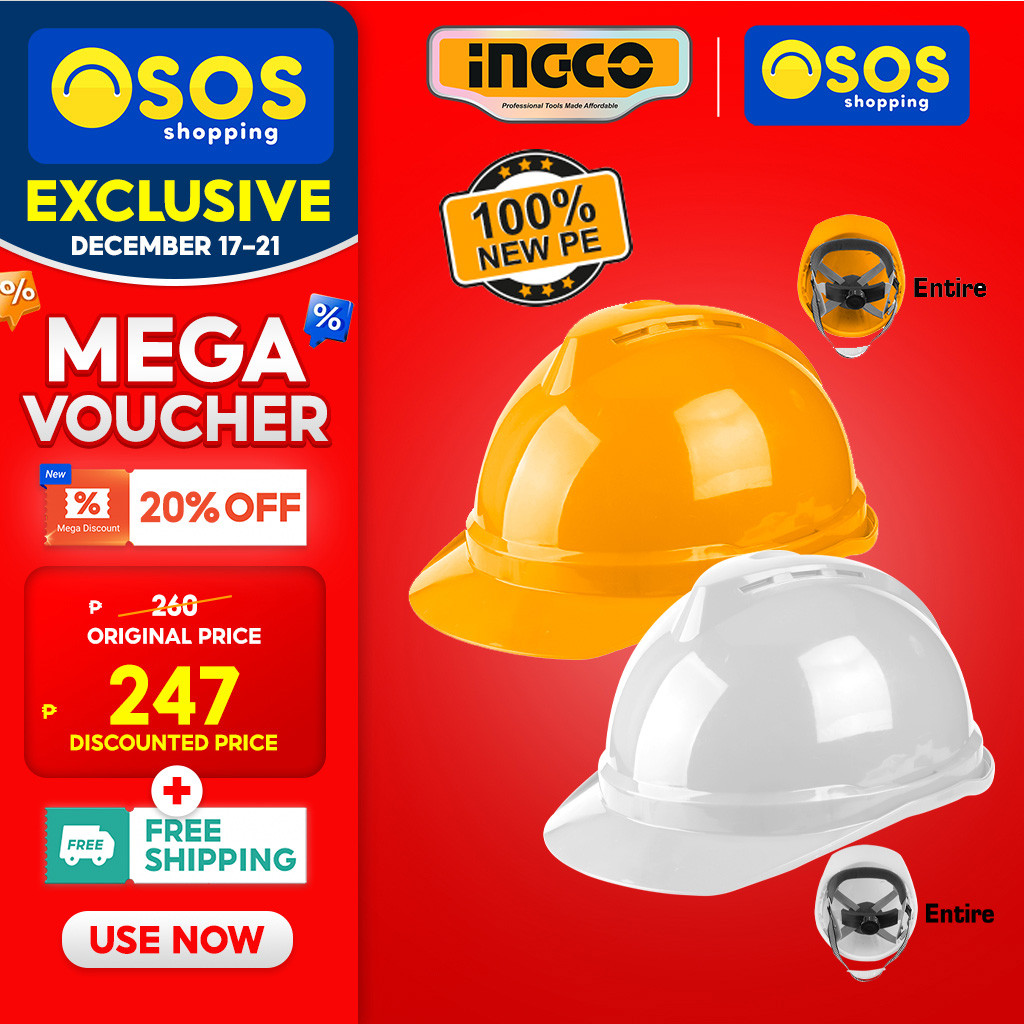 Ingco Original Safety Helmet PE Shell with Vents & Chinstrap SOLD PER ...