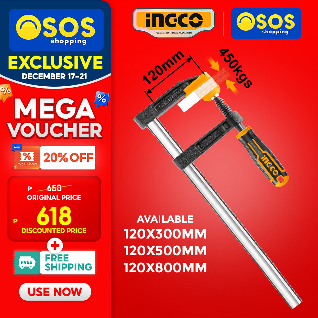 Ingco Tools Original Industrial Wood Work F Clamp With Plastic Handle ...