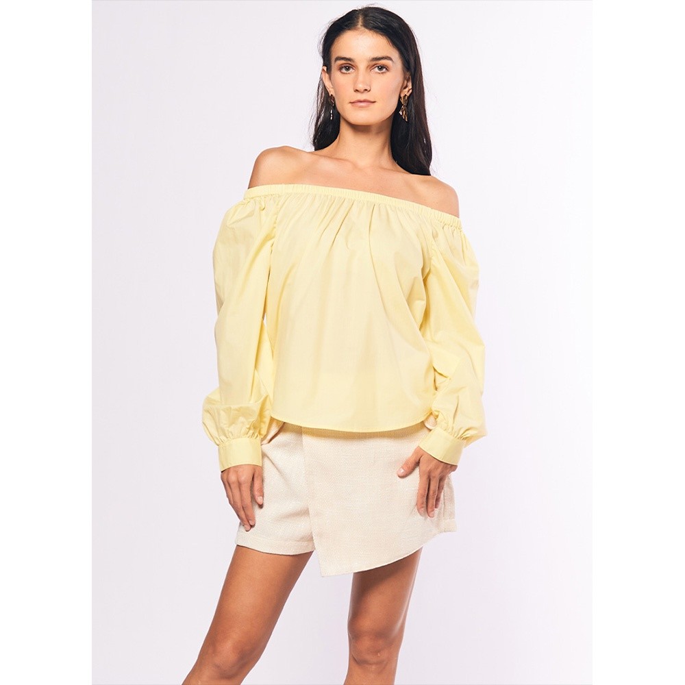 Monochromatic Aiko Long Sleeve Offshoulder Top (Yellow) | Shopee ...