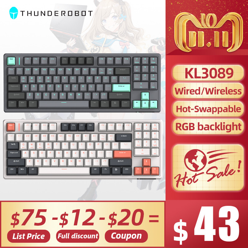 KL3089 Mechanical Keyboard THUNDEROBOT 89 Keys RGB Hot-Swappable Red ...