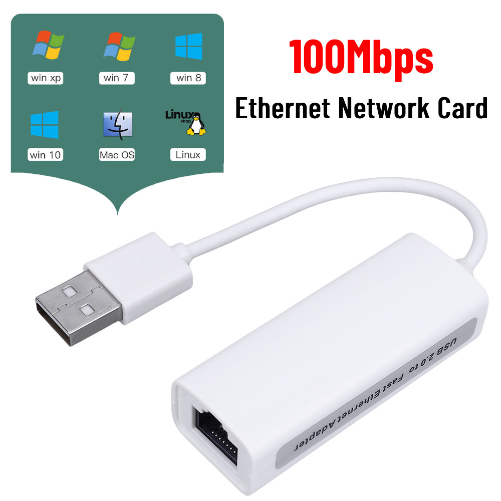 ♥USB Ethernet Adapter 100Mbps Network Card USB To RJ45 Lan Internet ...