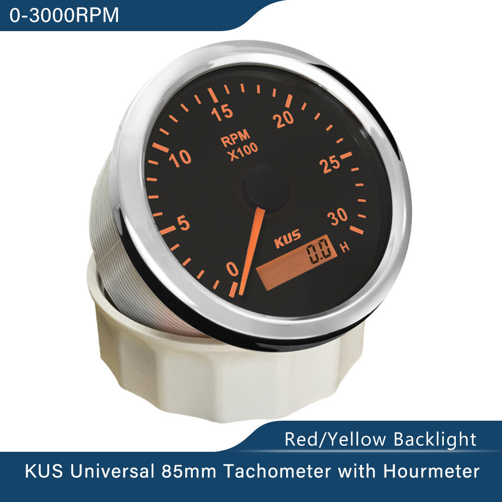 ⋚KUS 85mm Tachometer RPM Gauge REV Meter With Hour Meter 3000 RPM 4000 ...