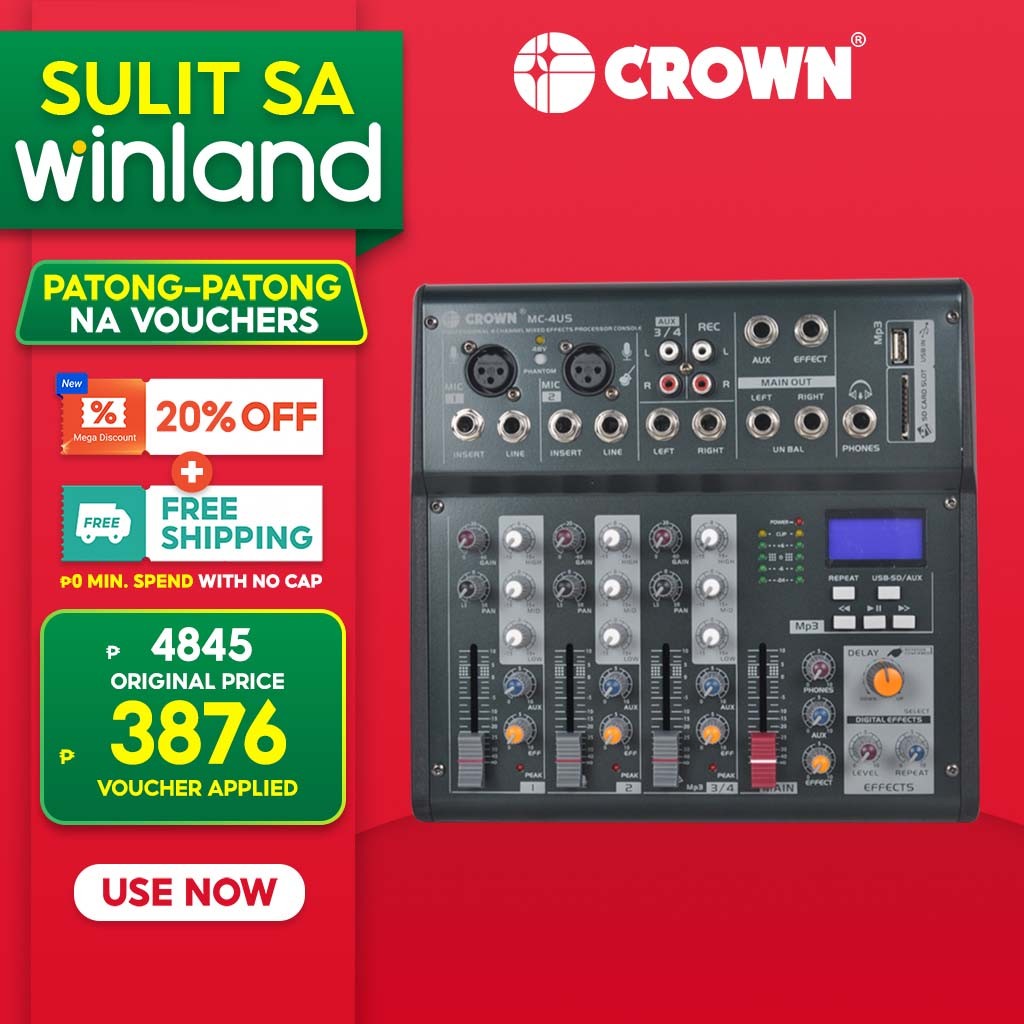 Crown by Winland Professional Mixing Console Mixer 4 Channel Line Input ...