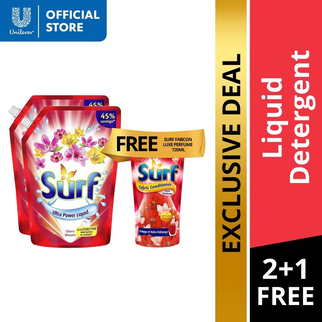 Surf Cherry Blossom Liquid Detergent 2.5L Pouch 2x + Surf Luxe Perfume ...