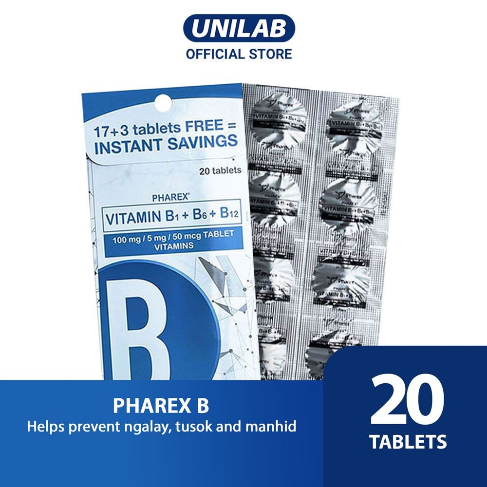 Pharex B-Complex 20 Tablets, Vitamin B1+B6+B12 - Prevention of ngalay ...
