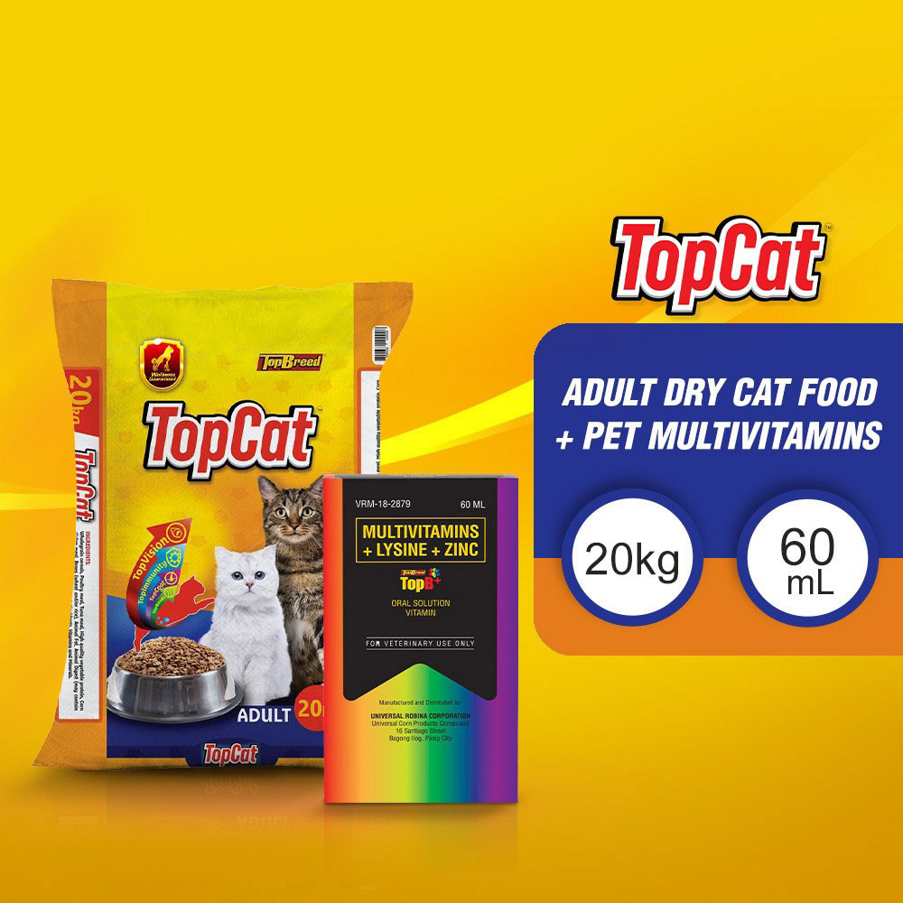 TopCat Adult Meal Dry Cat Food 20kg + TopB+ Pet MultiVitamins 60mL ...