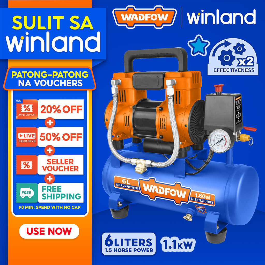 Wadfow by Winland 1100W (1.5HP) / 6L(1.6Gal) WAP1A06P Oil Free System Air Compressor WAP1A06P ...