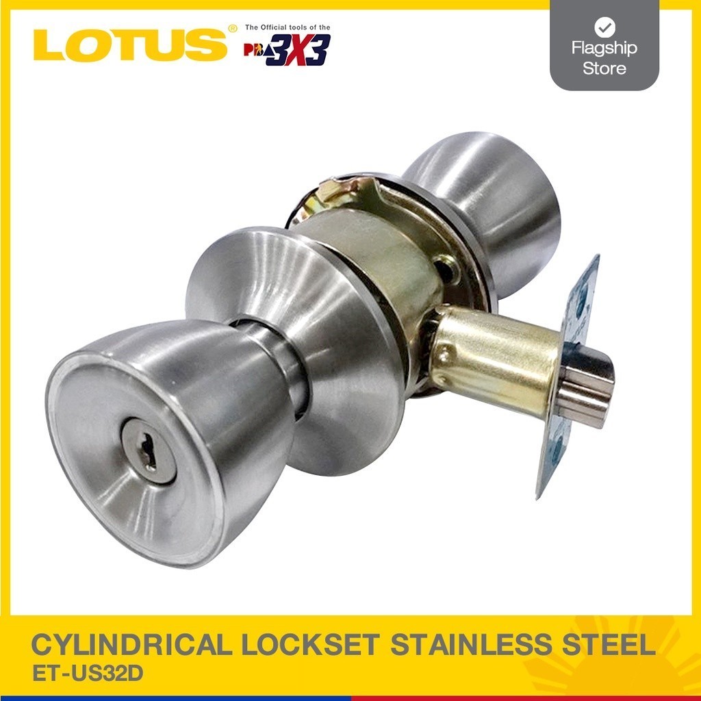 Lotus Cylindrical Lockset Stainless / Antique Brass - Door Hardware ...