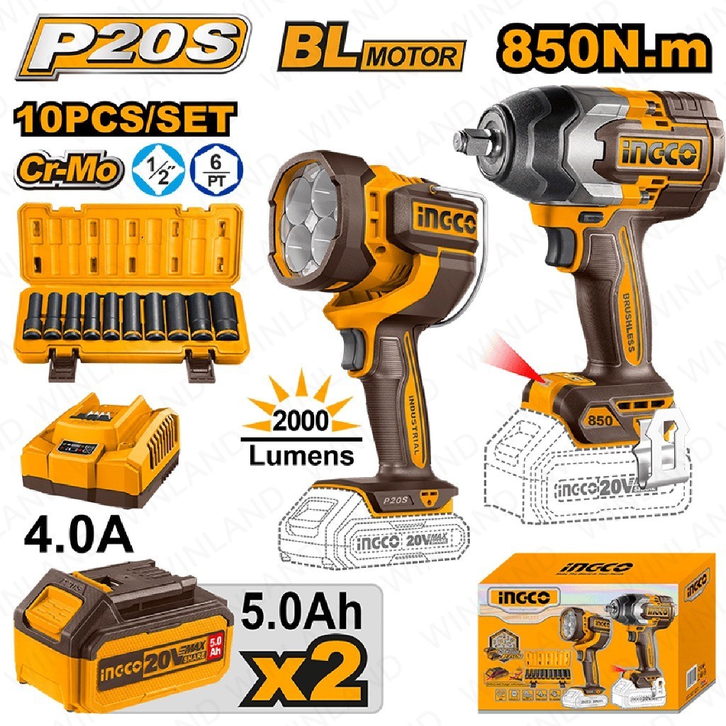 Ingco by Winland P20S/20V 2PCS Combo Kit with Lithium-Ion Cordless ...