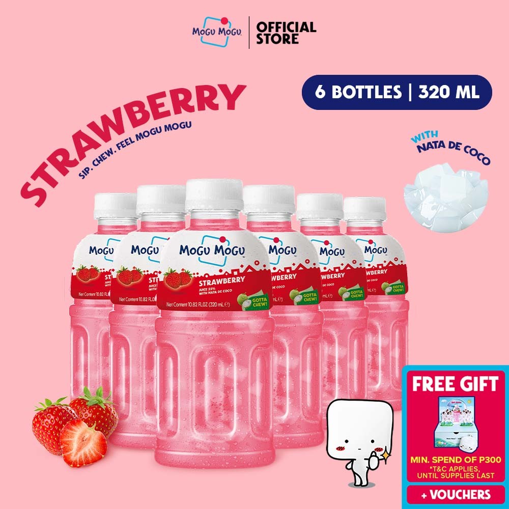 Mogu Mogu Strawberry Nata de Coco Juice Drink 320ml x 6 bottles | Shopee Philippines