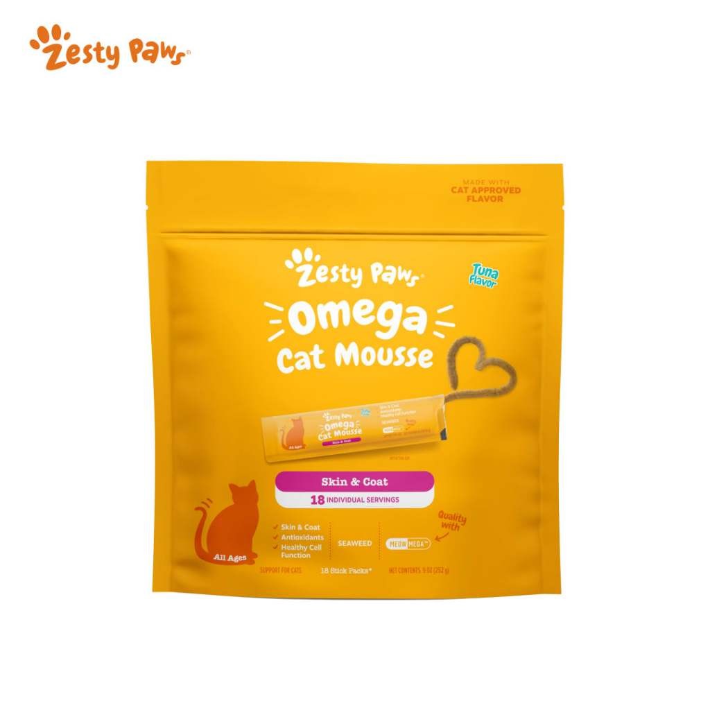Zesty Paws Omega Cat Mousse Skin & Coat Health - Tuna Flavor (18 Stick ...