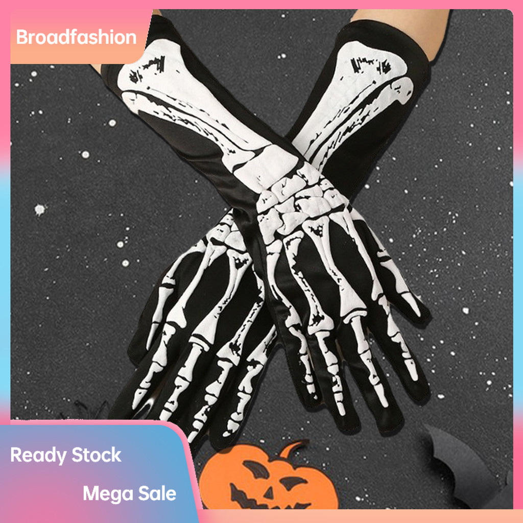 BRO_ Halloween Bone Print Gloves Glow in Dark Skeleton Gloves Glow in ...
