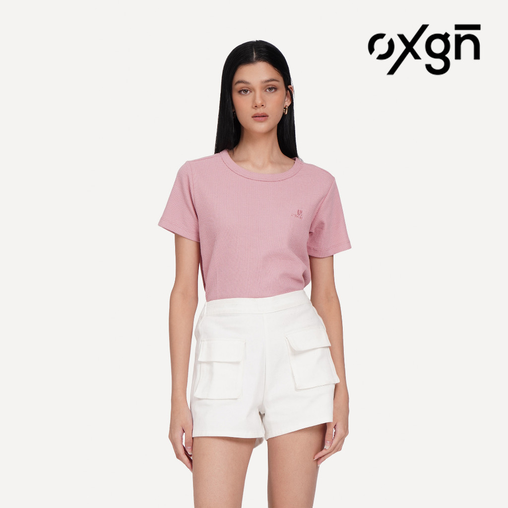OXGN Generations Waffle Knit Logo T-Shirt For Women (Taupe/Blush/Grape ...