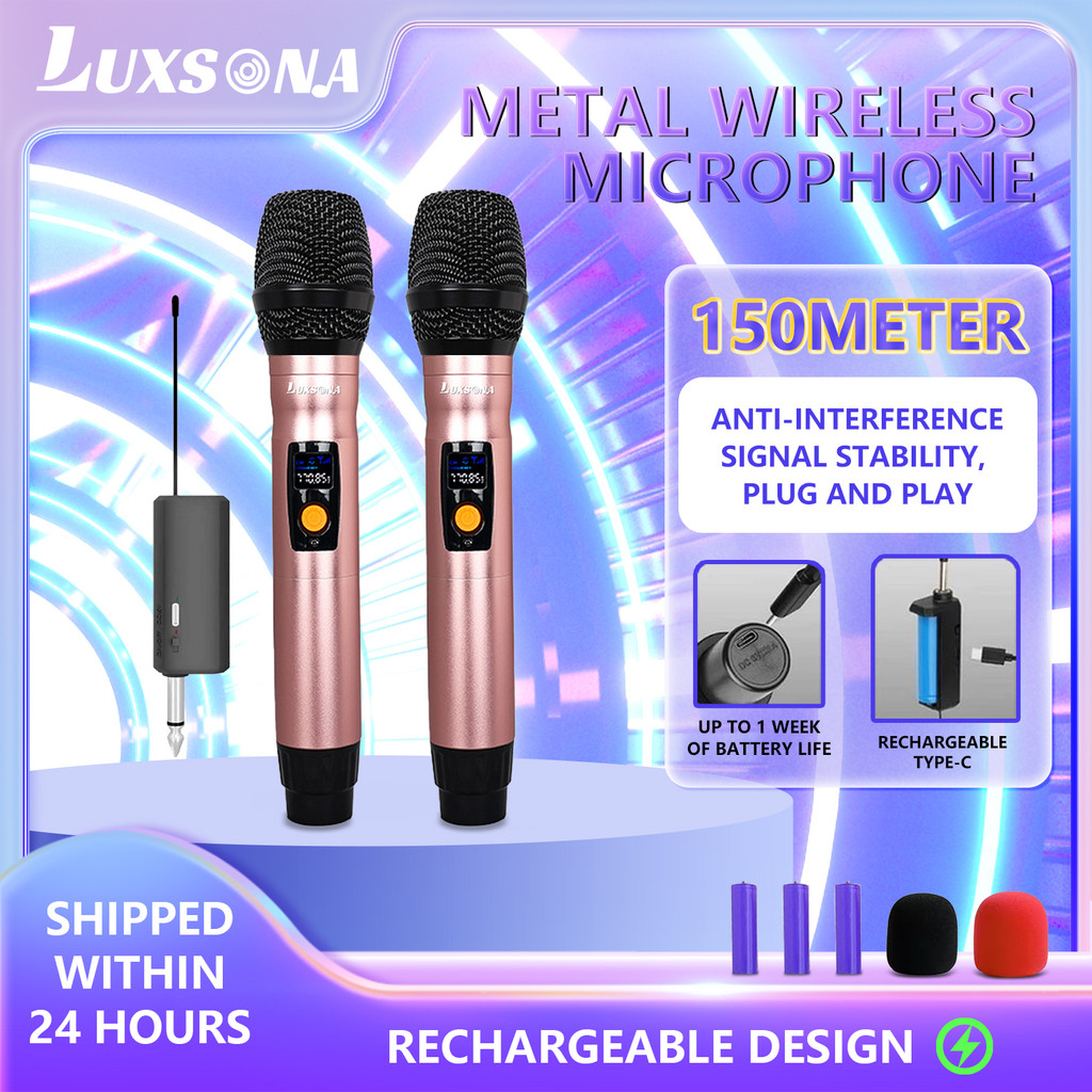 Upgraded Wireless Professional Dynamic Rechargeable mic UHF Dual ...