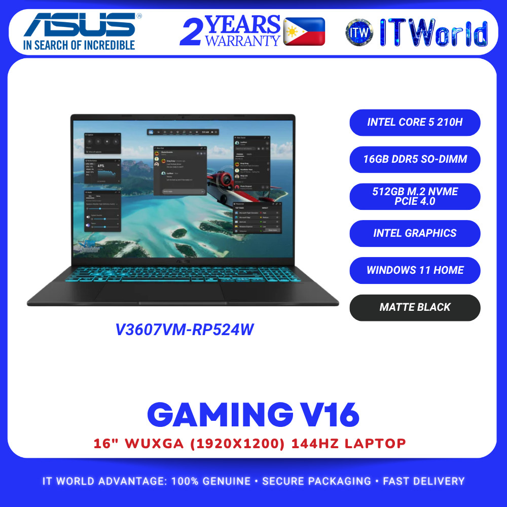Asus Gaming V16 V3607VM-RP524W 16" Laptop - Core 5 210H / RTX 5060 ...