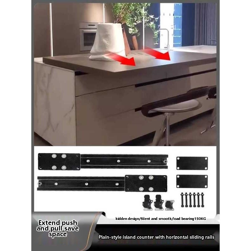 Flat-Pack Horizontal Pull-Out Dining Table Bar Counter Linear Island ...