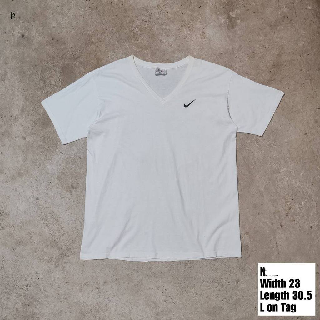 Vintage 90's White Shirt V-Neck Minimal Logo Embroidered Design For Men ...