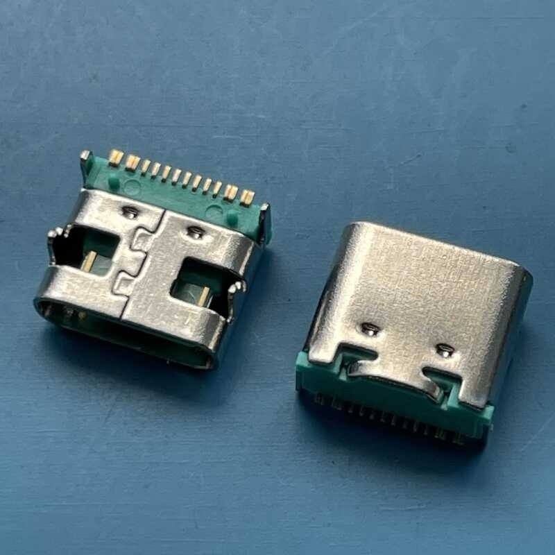 TYPE-C 16P female horizontal four pin plug board 90 degree DIP green ...