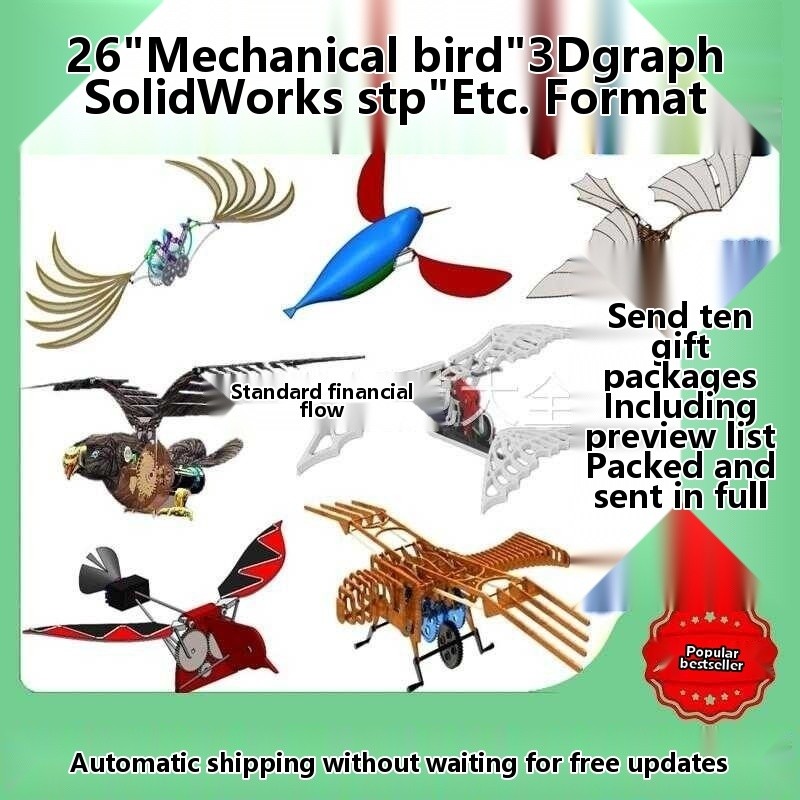 Biomimetic bird, mechanical bird, 3D model, flapping mechanism ...
