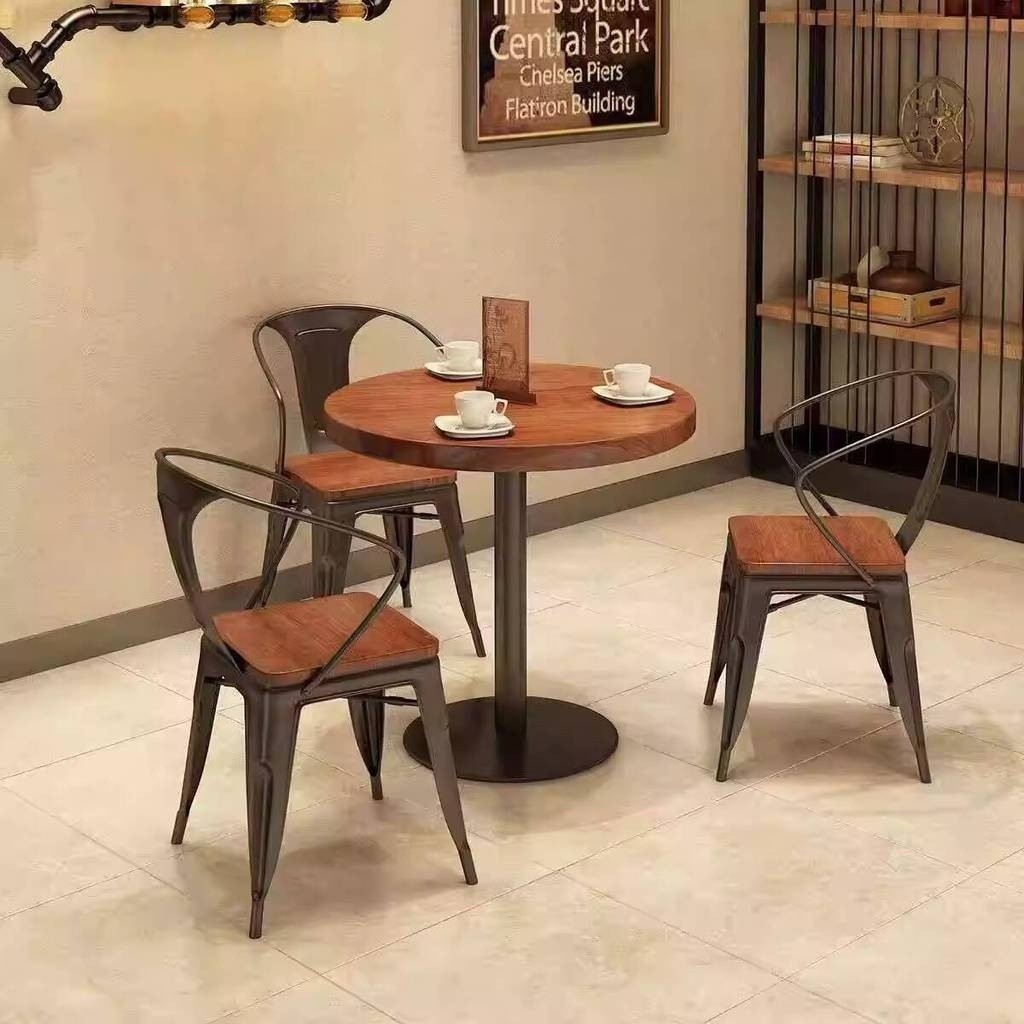 American Style Iron and Solid Wood Industrial Style Small Round Table ...