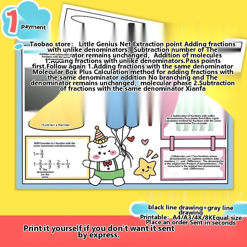 Mind map addition and subtraction of fractions, hand copied report ...