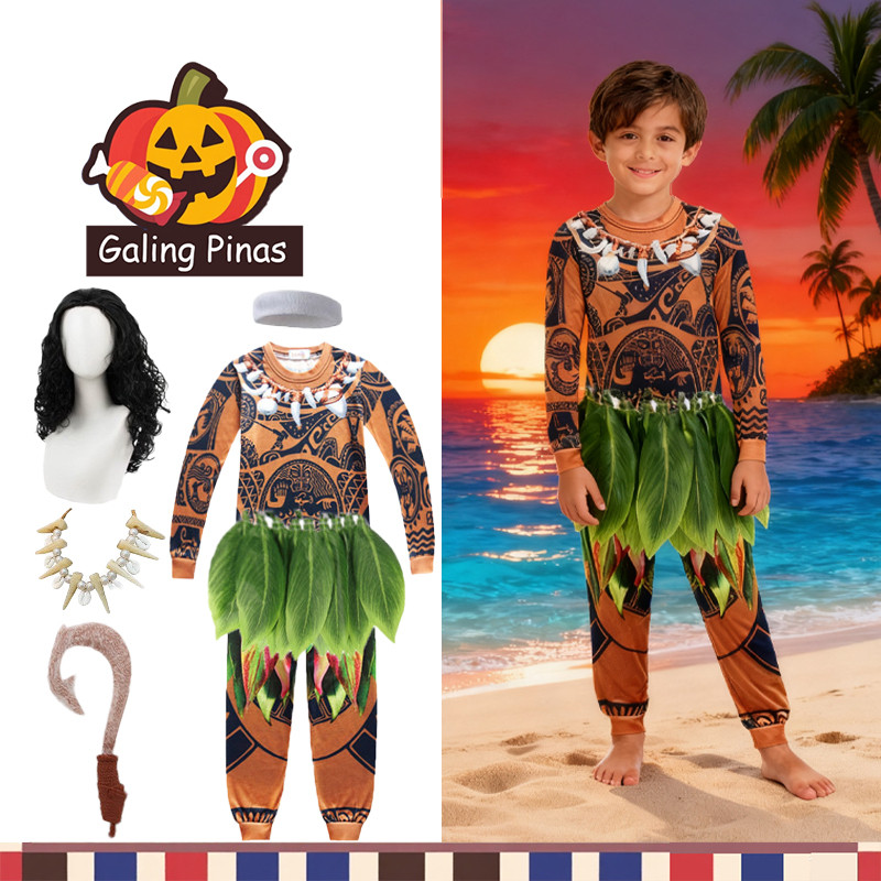 Philippine Moana Maui Costume for kids boy Thailand Natived Clothes Wig ...