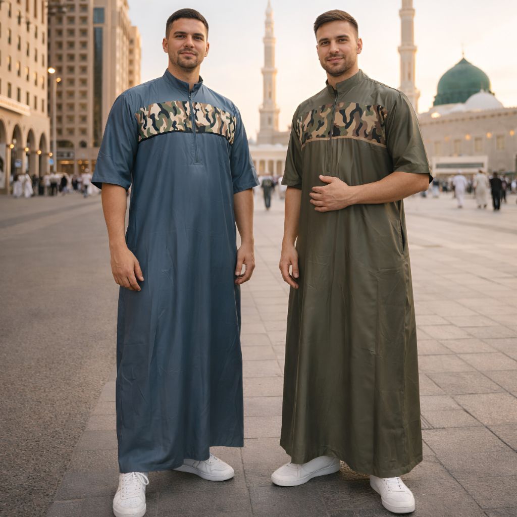 Modern Men's Jubba Thobe - Camouflage Patchwork Kurta Muslim Wear ...