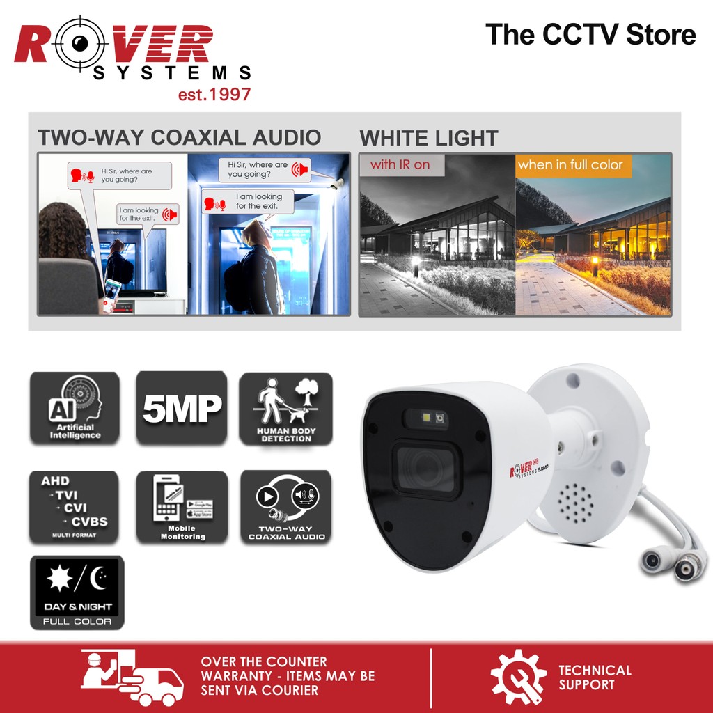 Rover Systems 5MP Day & Night FULL COLOR DUAL LIGHT Bullet Outdoor CCTV ...