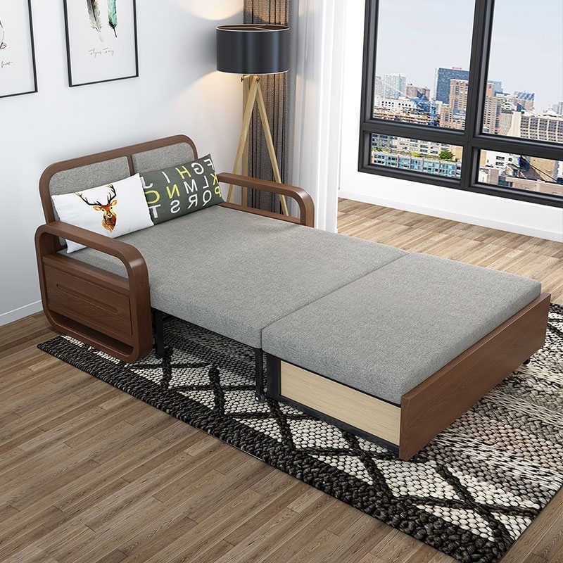 COD/Solid wood sofa bed with sliding function, dual-use, single person ...