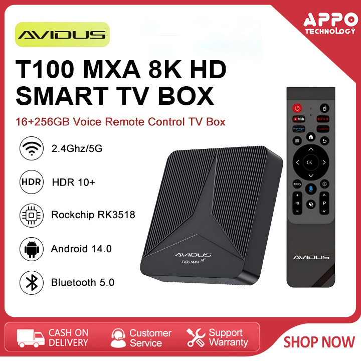 AVIDUS T100 Max Smart TV Box 8K 16+256G Android 14.0 Dual-Band Wi-Fi 2 ...