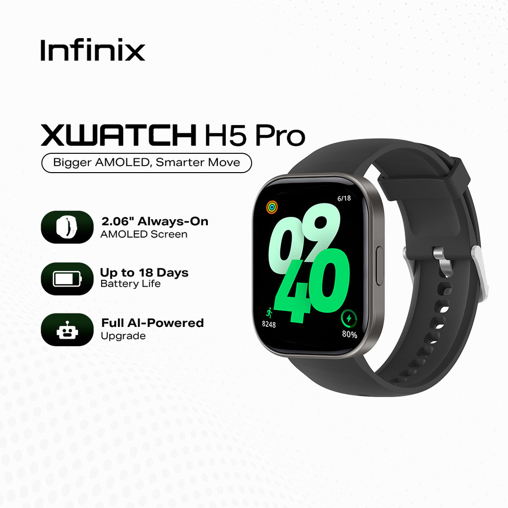 Infinix XWatch H5 Pro | 2.04" Always-On AMOLED Screen | Up to 18 Days ...